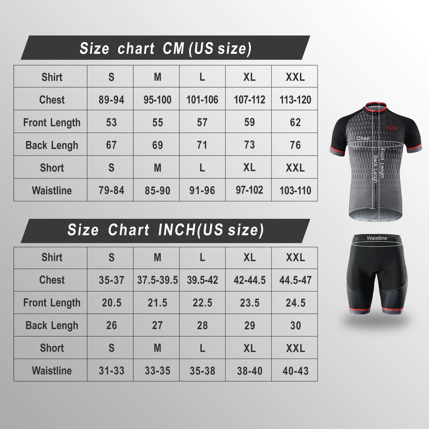 ARSUXEO Men's Cycling Jerseys MTB Bike Sets with Shirt and Bicycle Padded Shorts Z1006 size Medium