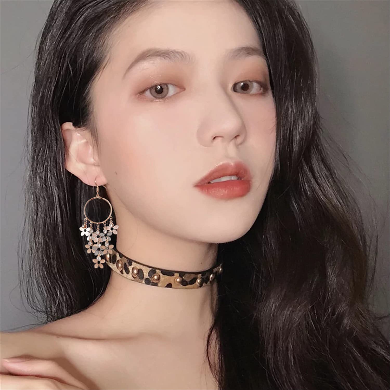 ANDPAI Bohemian Long Colorful Chandelier Tassel Flower Dangle Drop Hoop Earrings for Women(Gold)