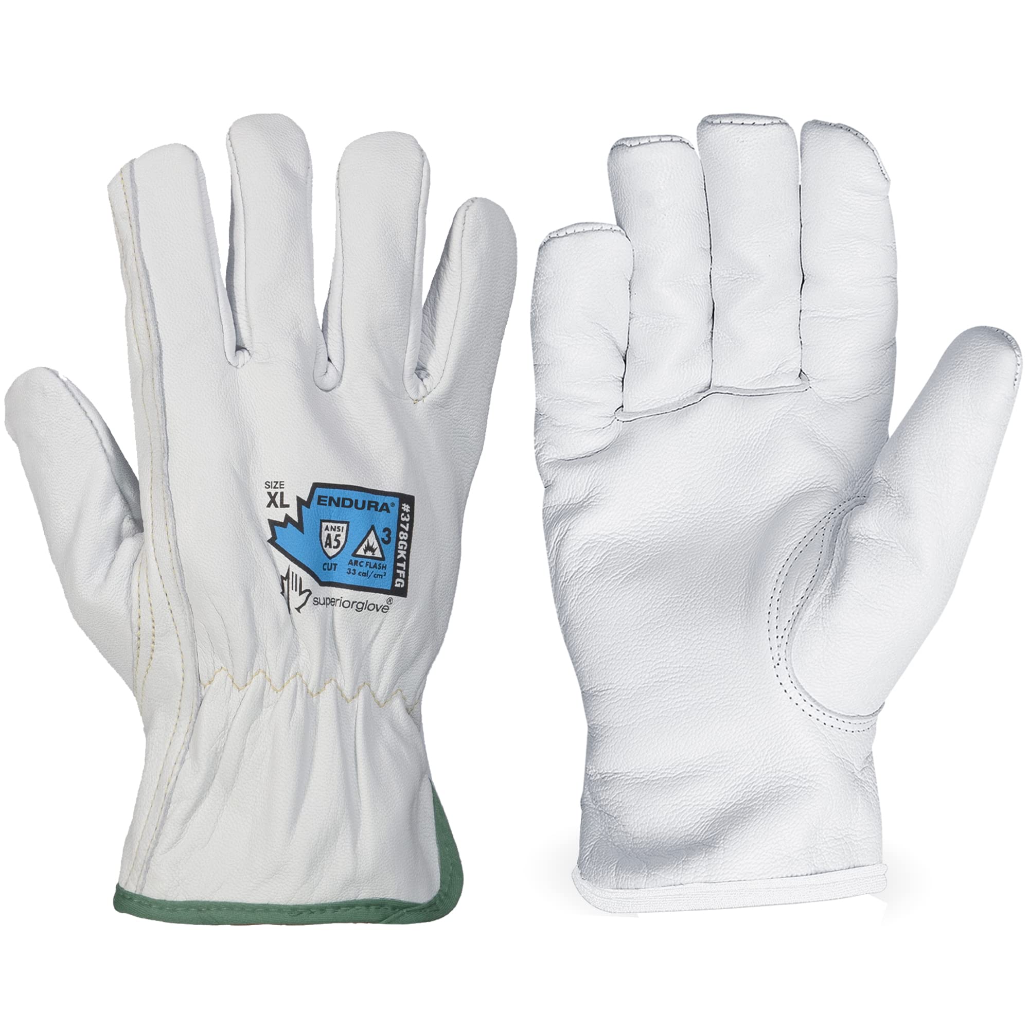 Superior Glove Endura Goatskin Leather Work Gloves with ParaActiv Cut Resistant Protection - Arc Flash Safety Work Gloves 378GKTFG (1 Pair) Large