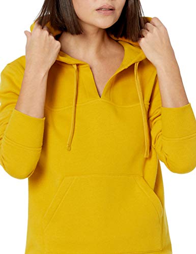 Amazon Essentials Women's Classic-Fit Long-Sleeve Open V-Neck Hooded Sweatshirt - Discontinued Colors, Dark Yellow, X-Large