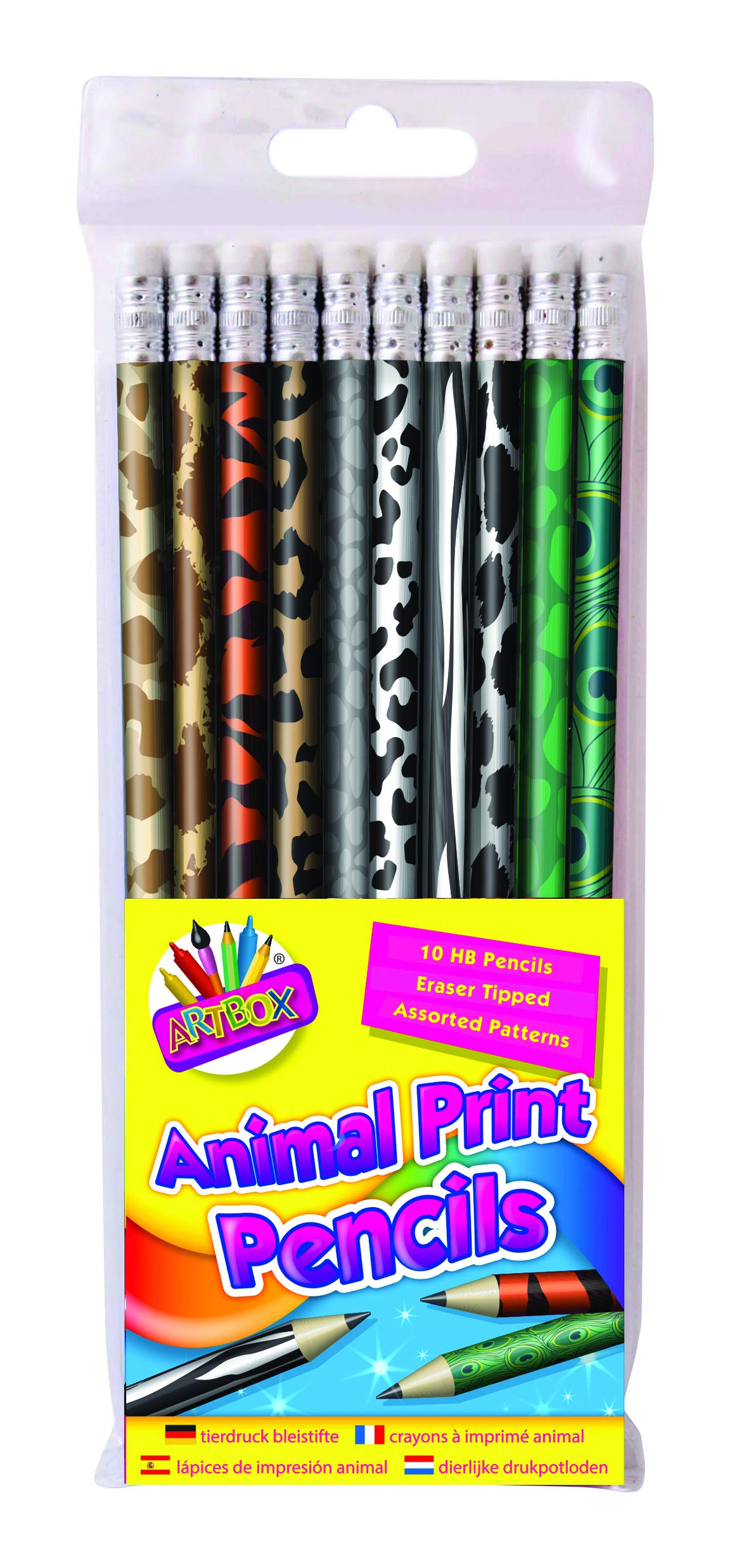 ART BOX 10 Animal Print HB Pencils, Various, 220mm By 83mm By 10mm