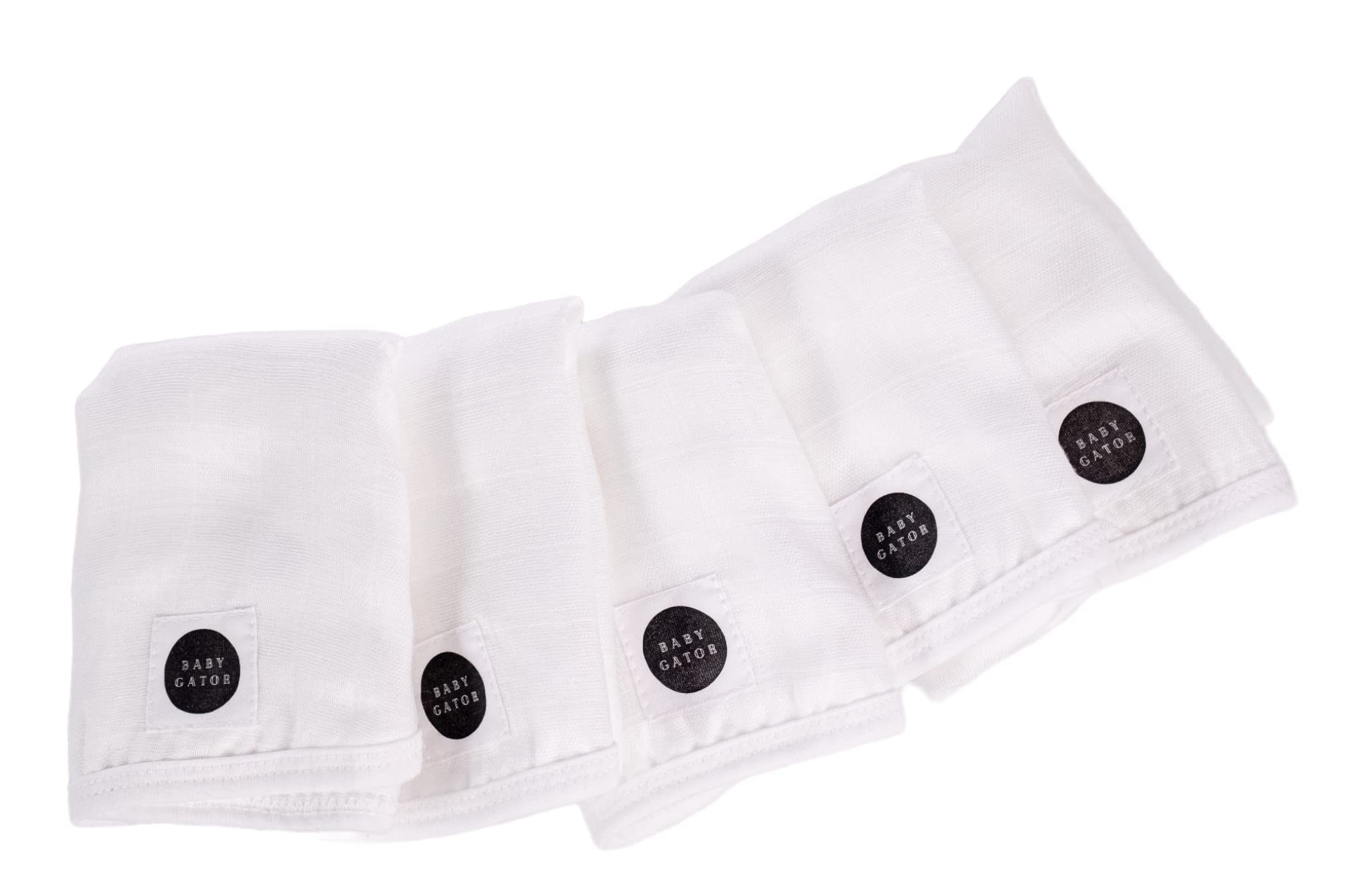 Baby Gator | Organic Bamboo Cotton Muslin Burp Cloths | 5-Pack 20 x 10 Inch | Machine Washable | Absorbent and Light