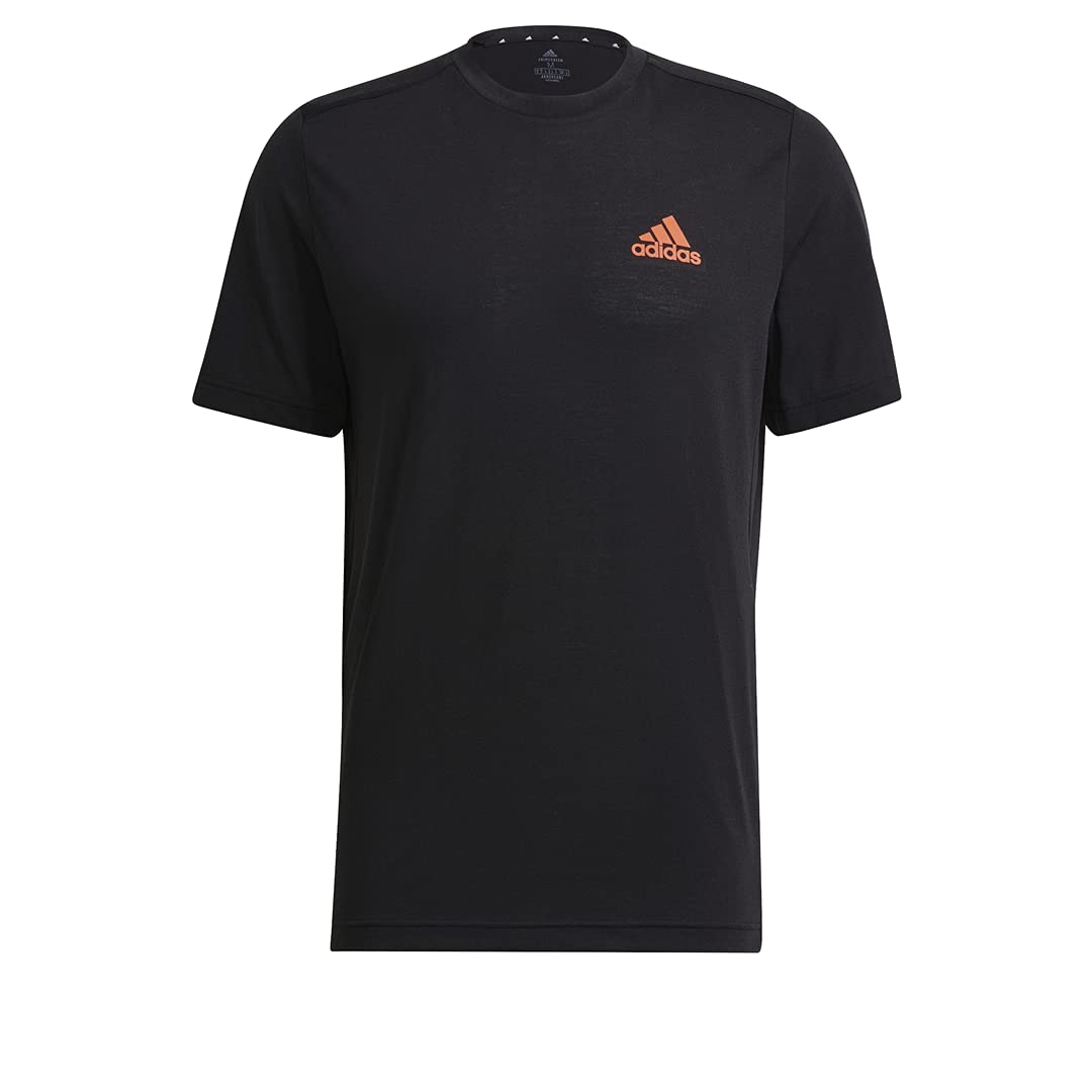 adidas mens Designed to Move FEEL.RDY T-Shirt Black/True Orange Large