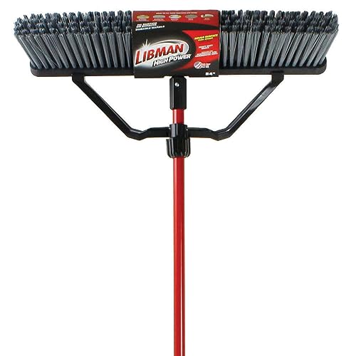 Libman Commercial 825 Rough Surface Heavy Duty Push Broom, 64" Length, 24" Width, Black/Red/Grey (Pack of 3)