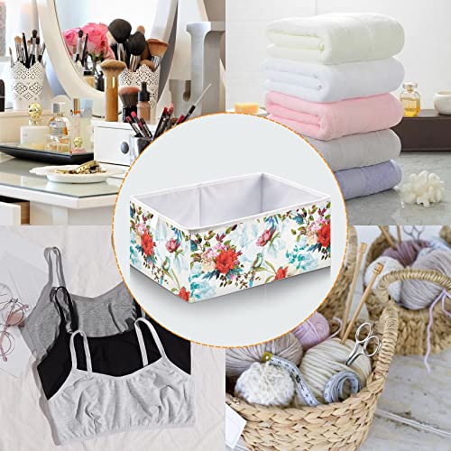 CaTaKu Poppy Rose Birds Storage Baskets Large Rectangular Storage Bins Baskets for Organizing Fabric Collapsible Storage Organizer for Shelves