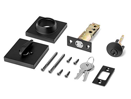 Berlin Modisch Single Cylinder Deadbolt Lock Slim Square for Front Door Modern Contemporary High Security Heavy Duty β Iron Black Finish