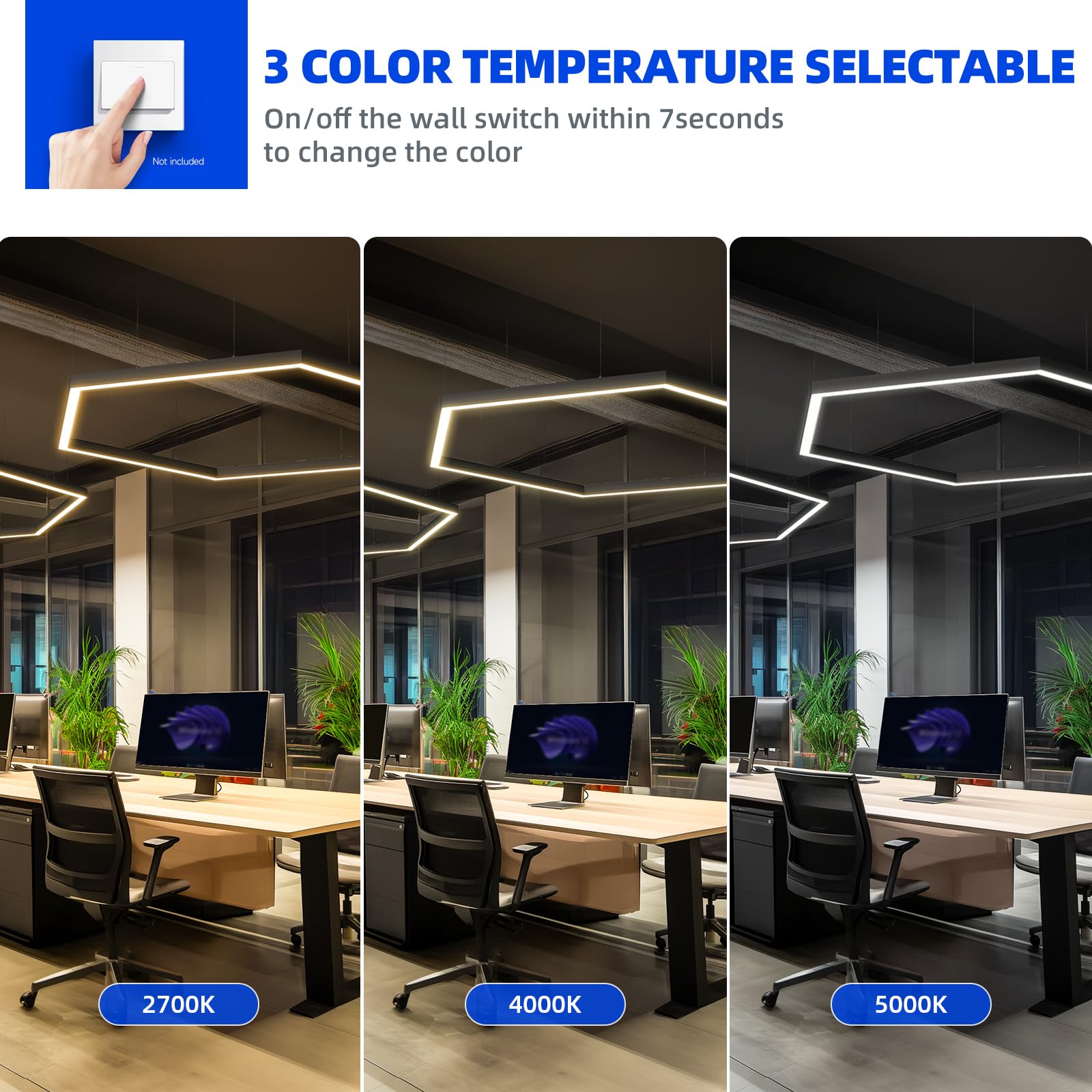 Barrina LED Hexagon Light, DIY Linear Light, Dimmable Hanging Shop Light, 2700K 4000K 5000K Color Changing, Linkable Office Light Fixtures, Seamless Connection, 5568-0-10V Series
