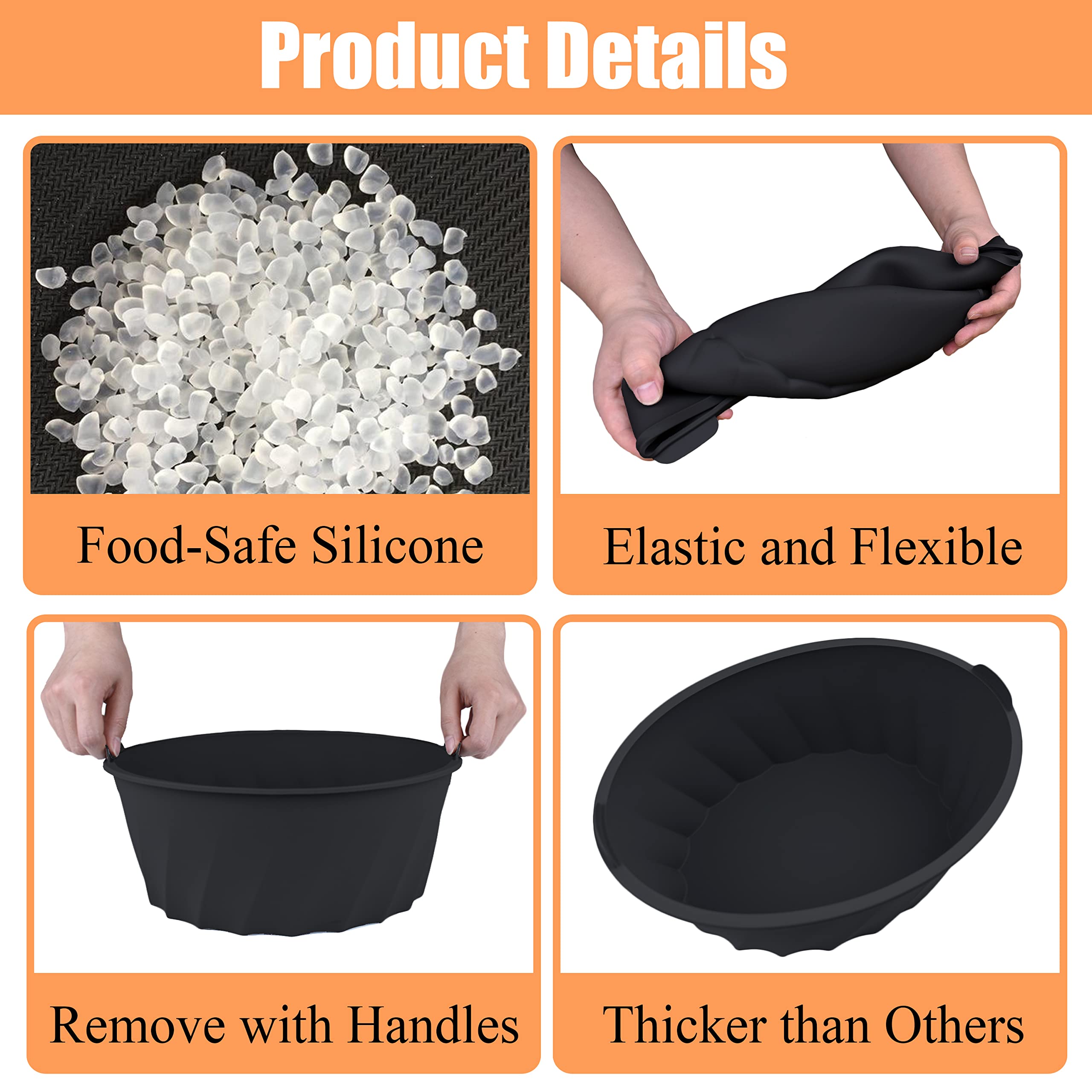 Amerbro Silicone Slow Cooker Liners fit Crock-Pot 6 Quart Oval Slow Cooker - Reusable & Leakproof Crock Pot Liner - Dishwasher Safe Crock Pockets (Black)