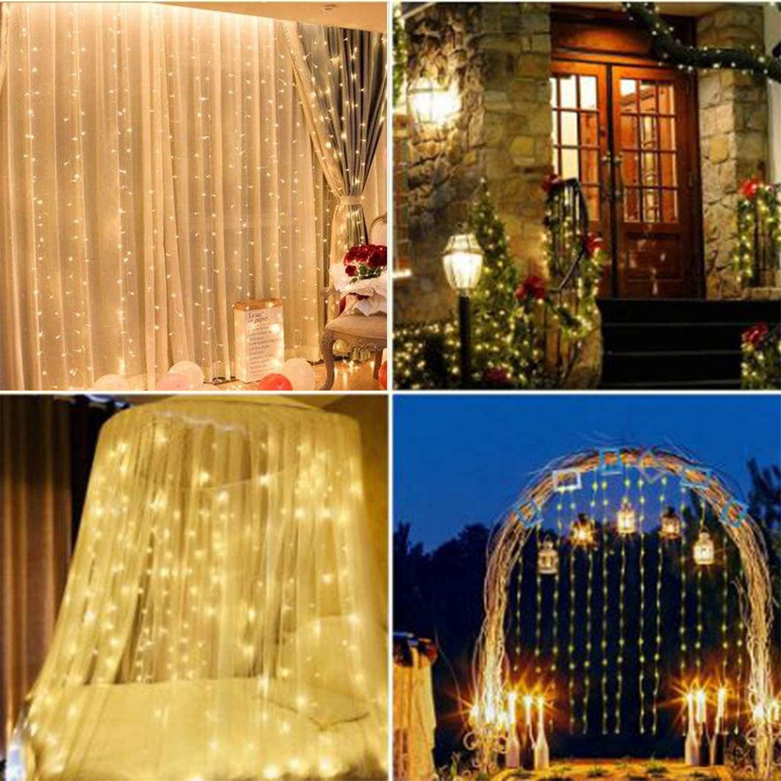Led Curtain Lights, 300 LED Curtain String Light with 8 USB Modes Remote for Christmas Bedroom Party Wedding Home Garden Wall Decorations(Warm White)