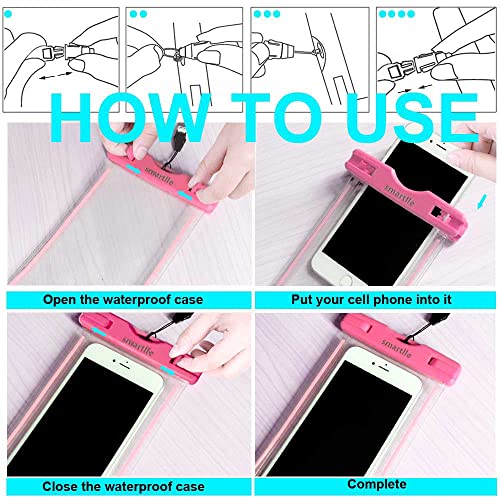 smartlle Universal Waterproof Phone Pouch Holder, Large Phone Waterproof Case Underwater Dry Bag for iPhone 13 12 11 Pro Max XR,XS, 8,7,6 Plus,SE, Galaxy S22/A/Note, LG,7β, Beach Water Pool -2 Pack