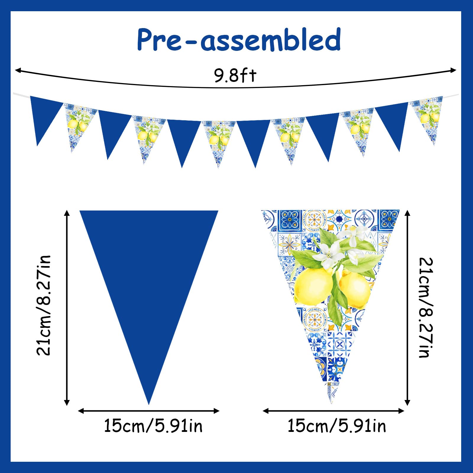 Blue and Lemon Party Decorations - 3pcs Lemon Bunting Banners, Lemonade Hanging Triangle Banner Garland for Lemon Wedding Engagement Bridal Shower Bachelorette Baby Shower Birthday Party