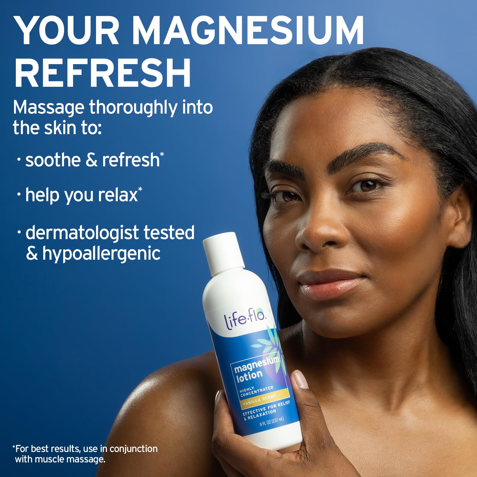 Life-flo Magnesium Lotion, Vanilla Scent - Relief and Relaxation with Magnesium Chloride from The Zechstein Seabed - Dermatologist Tested, Hypoallergenic, 60-Day Guarantee, Not Tested on Animals, 8oz