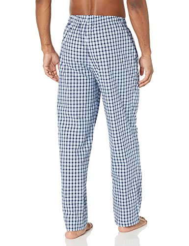 Amazon Essentials Men's Straight-Fit Woven Pajama Pant, Light Blue White Plaid, Medium