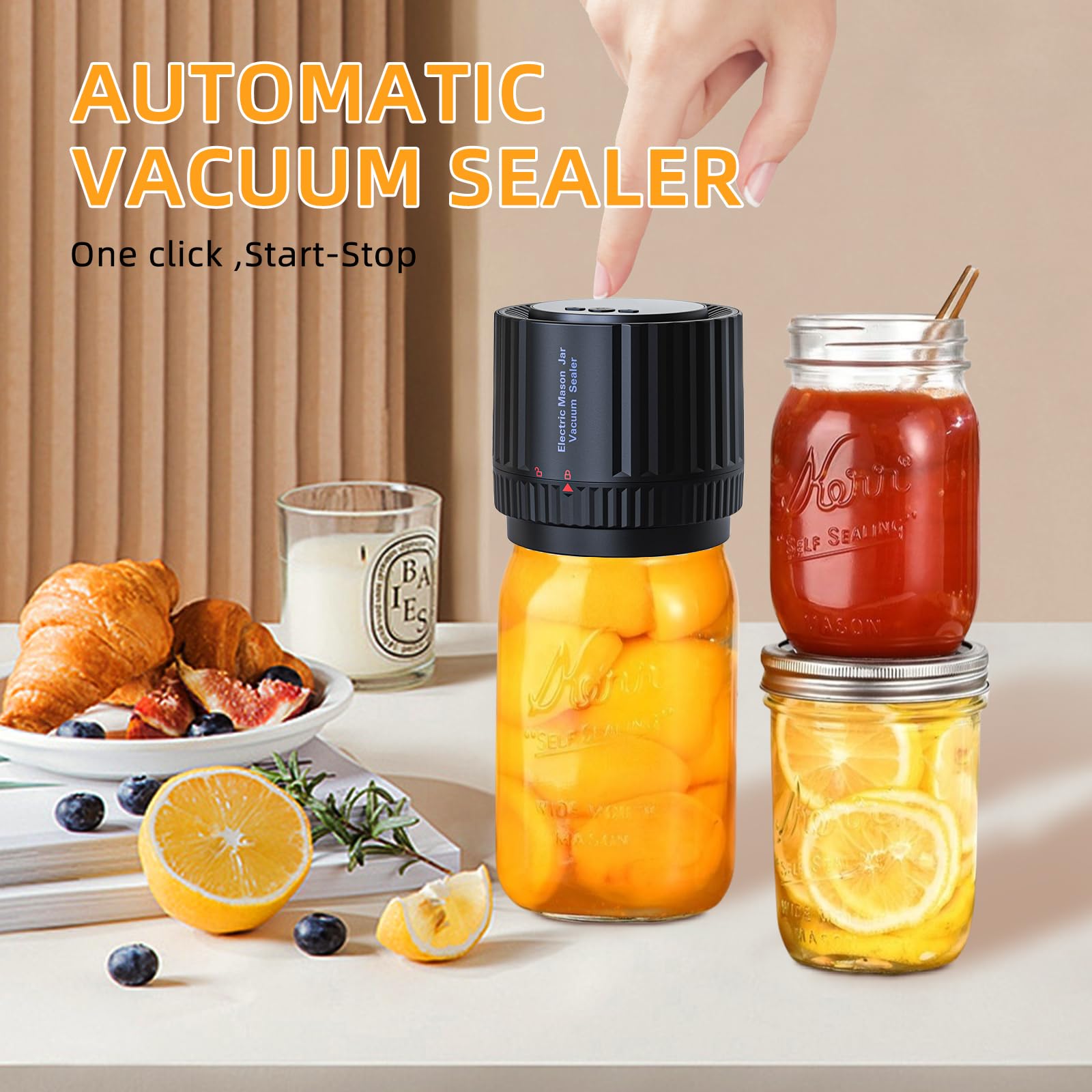 Electric Mason Jar Vacuum Sealer Kit for Wide Mouth and Regular Mouth Mason Jars,for Food Storage and Fermentation