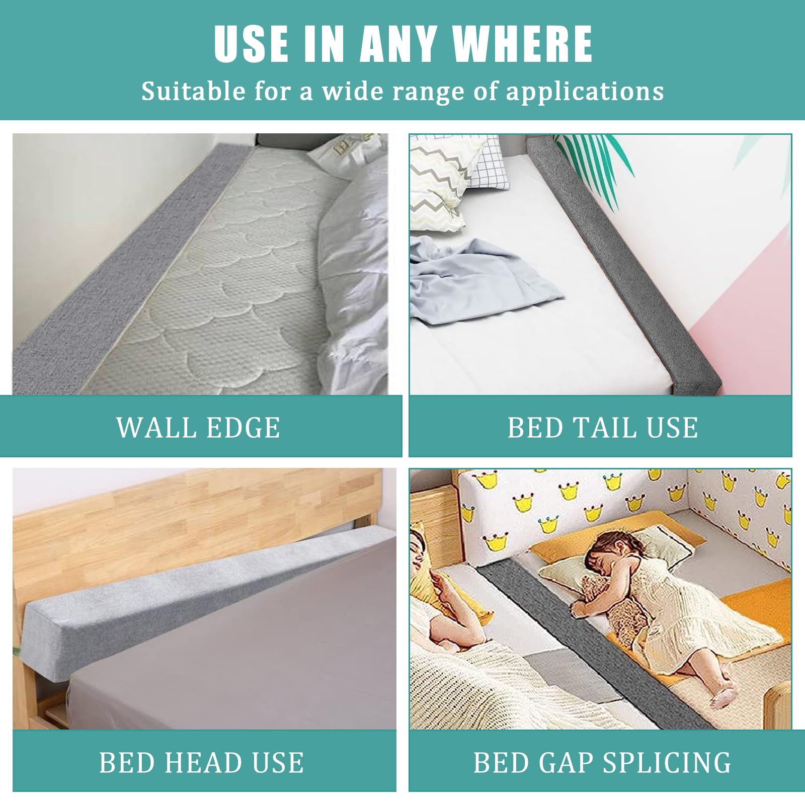 Bed Gap Filler for Headboard, Mattress Gap Filler for Twin/Full/King Bed, Thick Mattress Extender Between Mattress and Headboard or Wall, High Density Sponge, Removable Cover 70×2×6in, Dark Gray