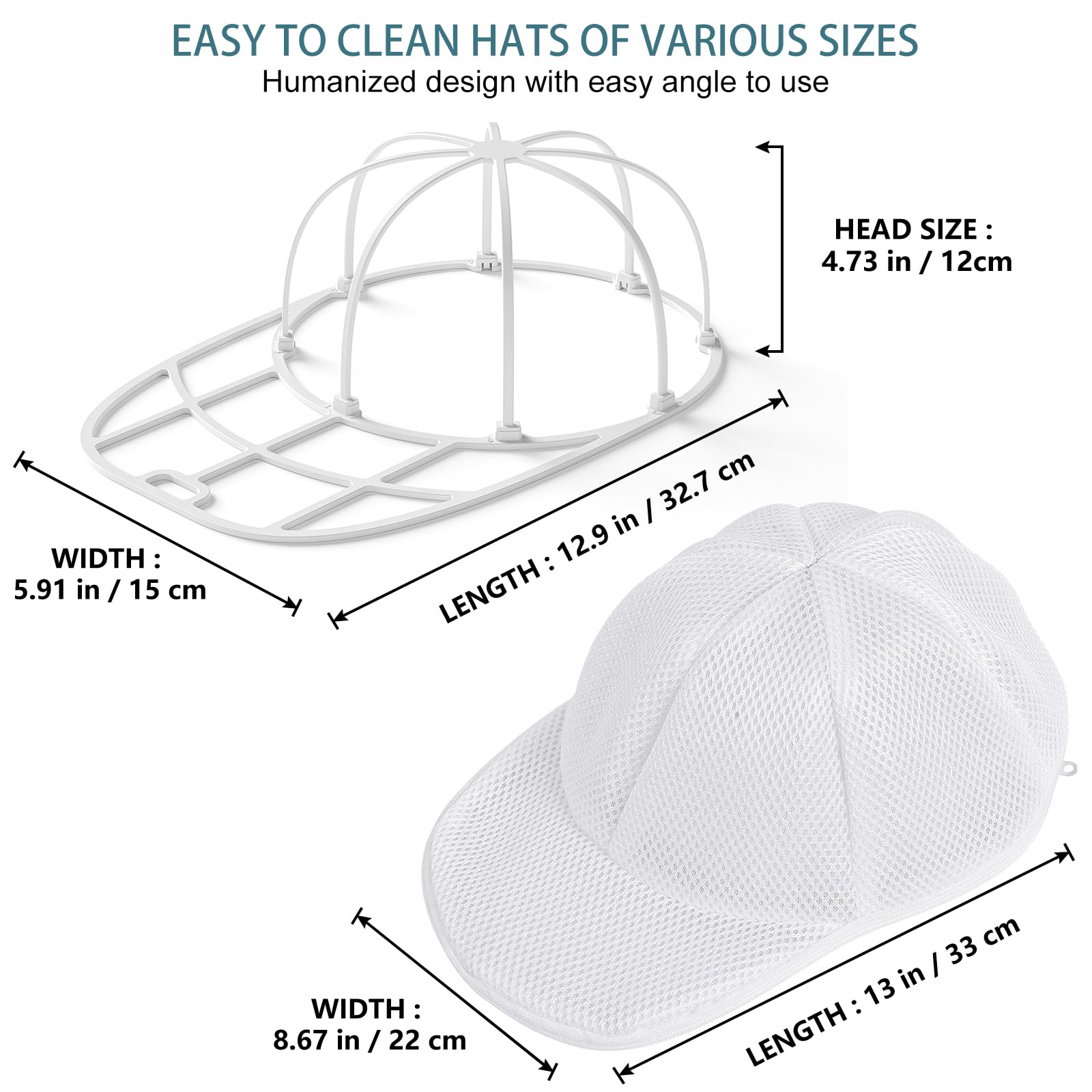 Eiito Hat Washer for Washing Machine,Hat Cleaner for Baseball Caps with Frame Cage and Mesh (1Pack white with mesh)