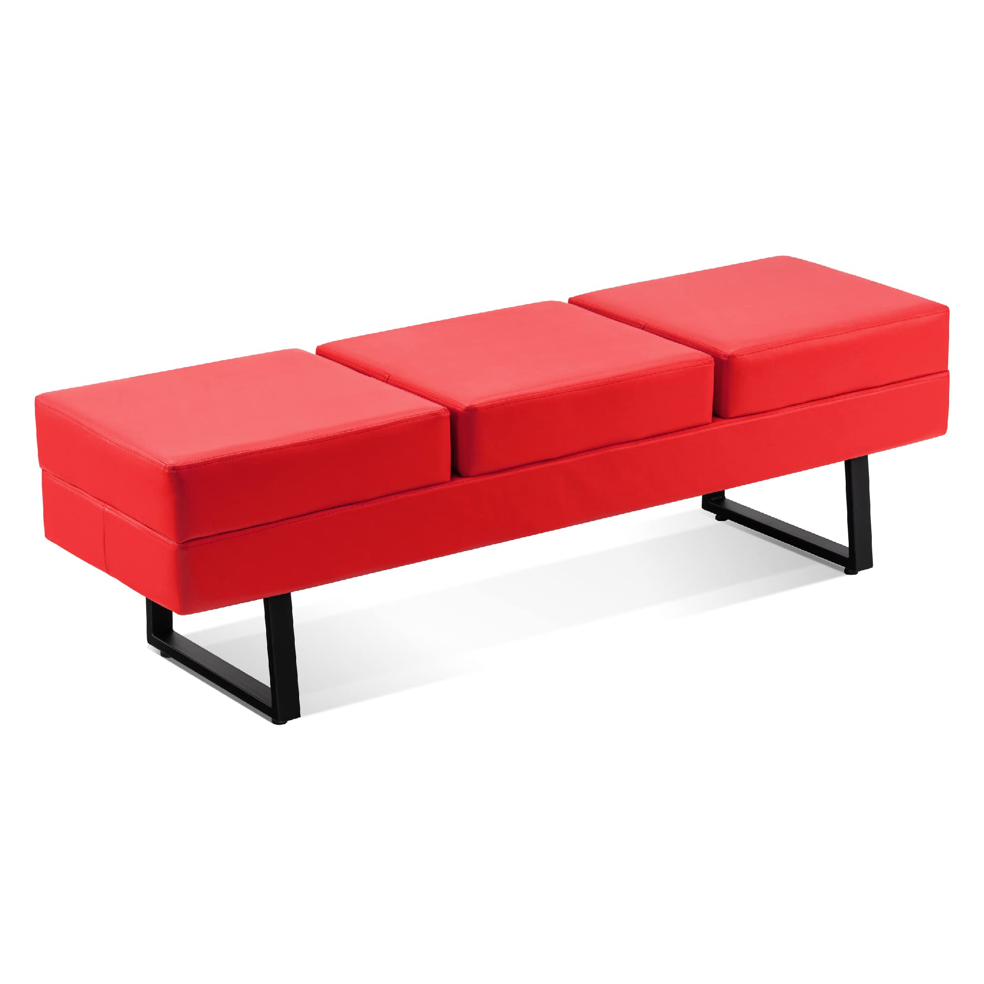 BarberPub Waiting Room Chairs, Heavy Duty Office Guest Reception Bench, Faux Leather Upholstered Lobby Chairs for Salon, Conference Room 7008 (Red)