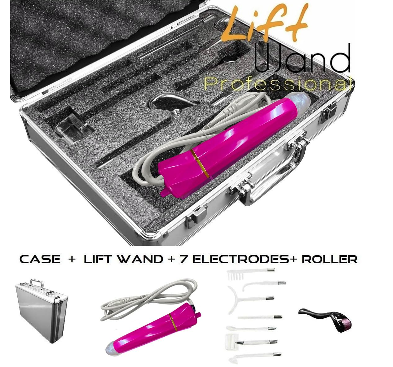 Lift Wand Professional High Frequency Facial Wand Machine Includes 7 Electrodes, and Aluminum Case, Anti Aging Device, Diminish Wrinkles, Scars, Dark Circles, Breakthrough Device for Beauty
