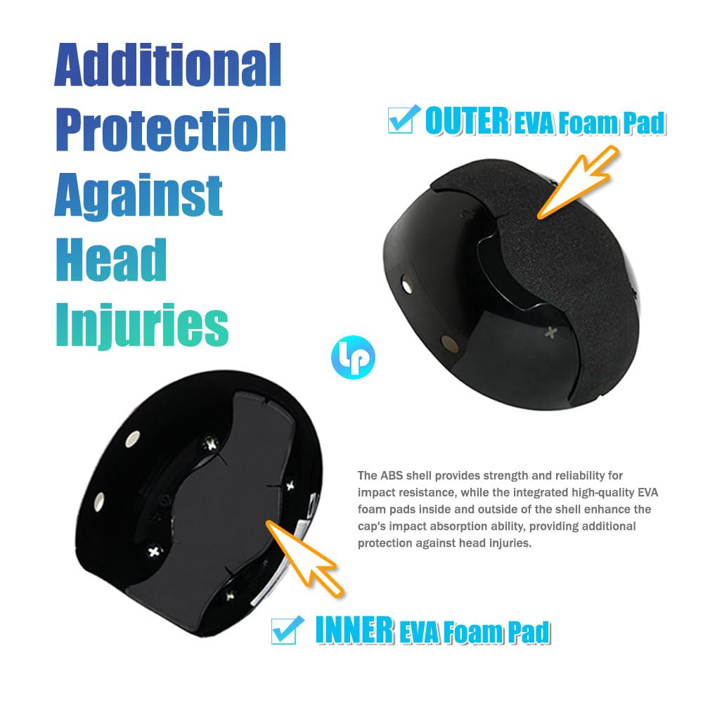 Lucent Path Black Baseball Safety Bump Cap - 100% Cotton, Impact-Resistant ABS Shell, Dual-Layer Padded Foam, Breathable, Adjustable Head Protection Hard Hat Cap