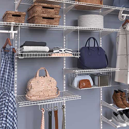 ClosetMaid 8279 24-Inch Wide Laundry Utility Hanger Shelf , White & Wire Hanging Shelf Basket for Storage, Organization in Closet or Pantry, No Assembly or Installation, Durable, White