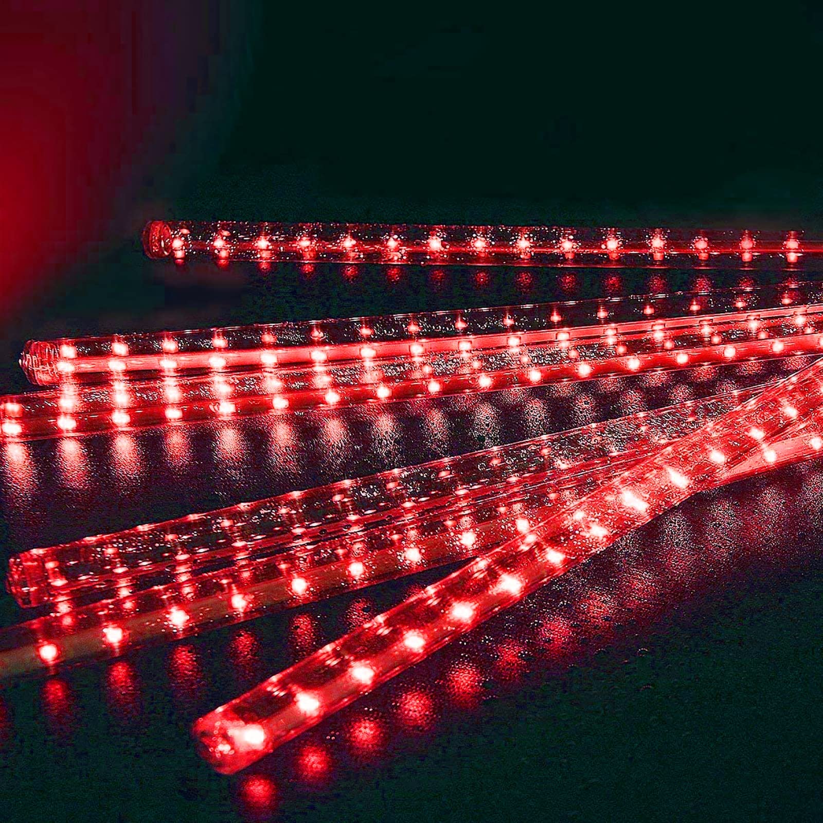 LED Falling Rain Light 30cm 8 Tubes 240 LED High Brightness Lcicle Cascading Icicle String Light for Christmas New Year Night Lighting Garden Tree Home Decor, Red