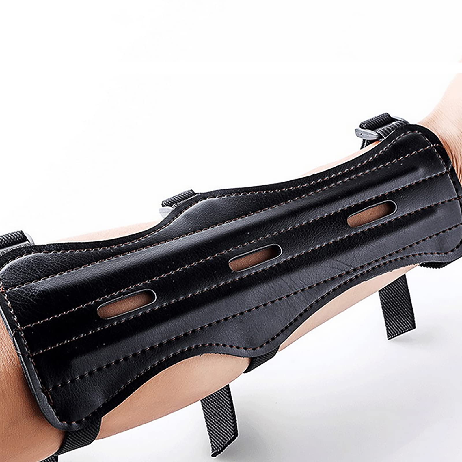 Archerest Archery Arm Guard, Leather Bow Range Bracer Protector with Adjustable 3-Strap Buckles (Black)