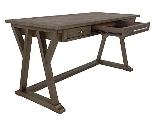 Signature Design by Ashley Luxenford Rustic Farmhouse 60" Home Office Desk with Drawers, Distressed Gray