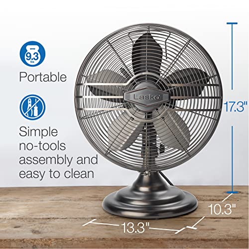 Lasko Oscillating Table Top Fan, Portable, 3 Quiet Speeds, for Bedroom, Kitchen and Office, 17", Bronze, R12210