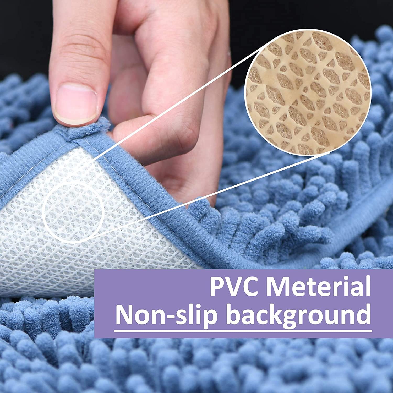 Blue Bath Toilet Rugs Chenille Bath Mats Set 2 Piece Extra Soft and Absorbent Shaggy Rugs, Machine Wash and Dry, Perfect Plush Bath Mats for Tub, Shower, Bathroom Decor, Washable Carpets Set