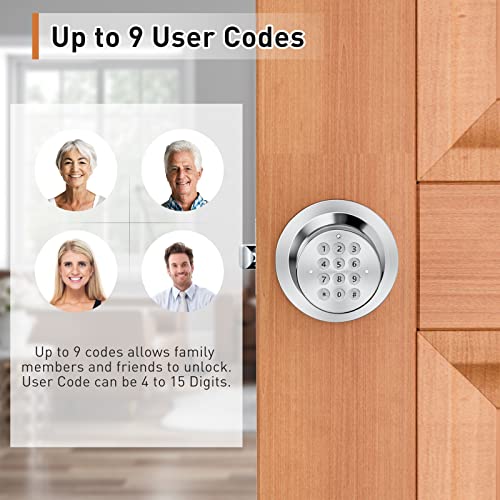 Signstek Keyless Entry Door Lock,Door Knob with Keypad,Smart Code Door Lock,Mute Mode,Passage Function, Easy to Install,Satin Nickel