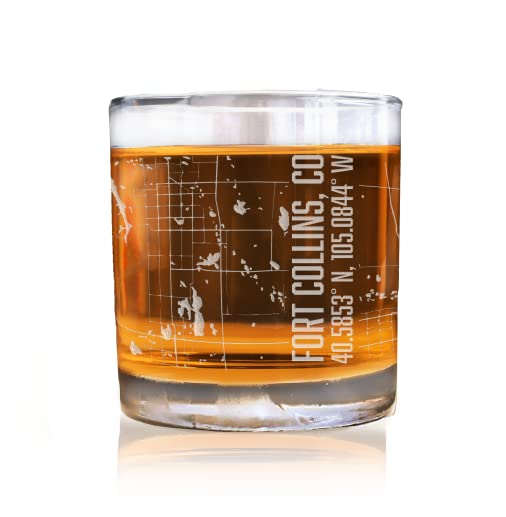 American Sign Letters Fort Collins Colorado City Map Whiskey Glass - Fort Collins Map Glass, Colorado Gift, Colorado Glass