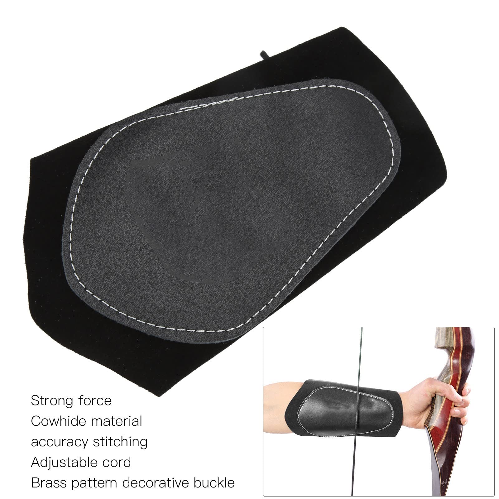 Archery Arm Guard, PU Leather Arm Guard Strong Force Adjustable Cord Cowhide Arm Guard with Brass Pattern Decorative Buckle for Archery(Black) Archery Arm Guard Leather