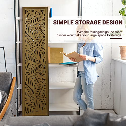 ECOMEX Cut-Out Room Dividers,5.6 FT Floral Cutouts Foldable Panel,Privacy Wall Portable Room Dividers Screen Wood Room Mesh Durable Design Freestanding Wooden Separator for Office(Brown Cut-Out)