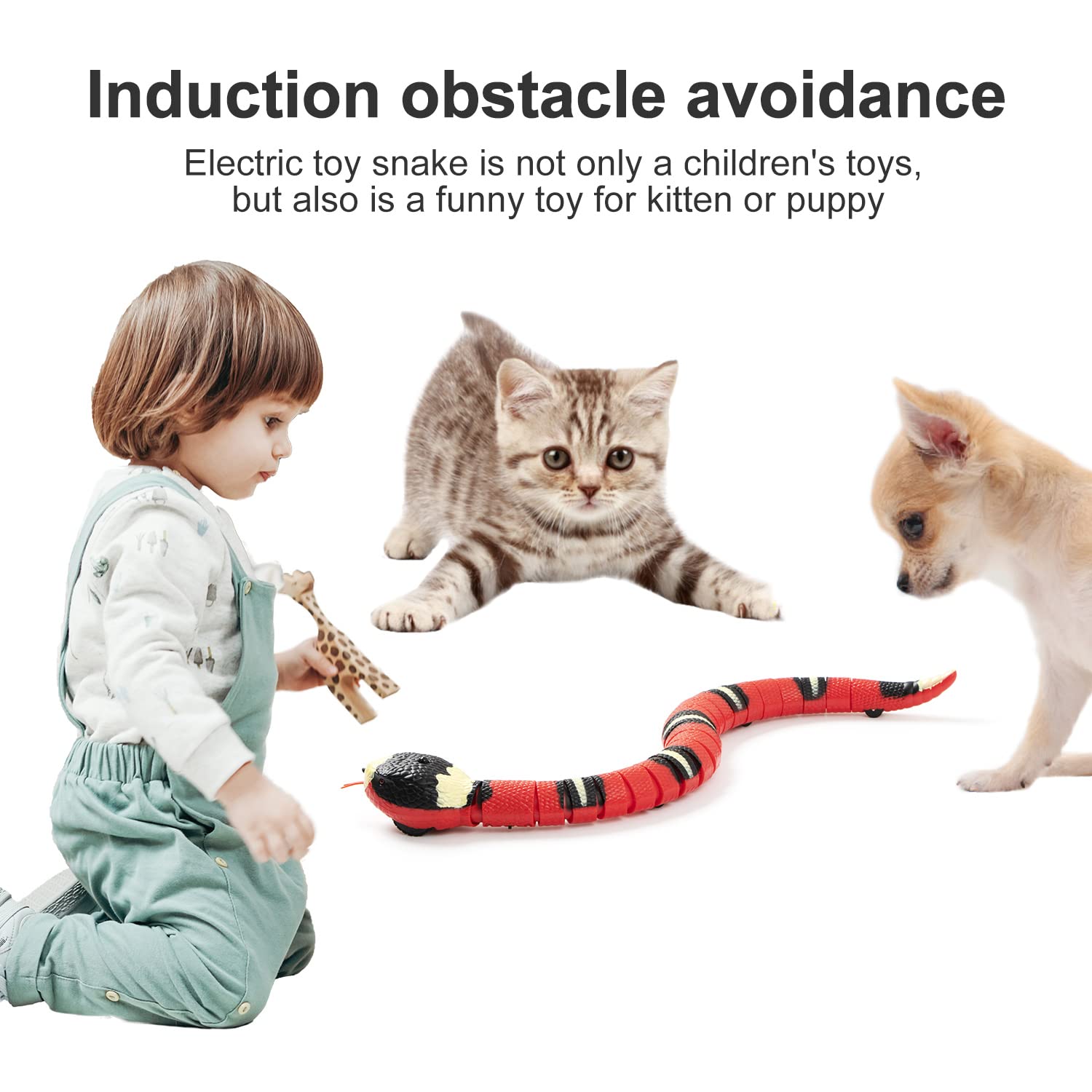 AMCHSURI Electric Snake Toy, Smart Sensing Snake Cat Toy with USB Rechargeable Snake Toy for Cats Snake Toy That Moves Snake Toy for Cat 40cm