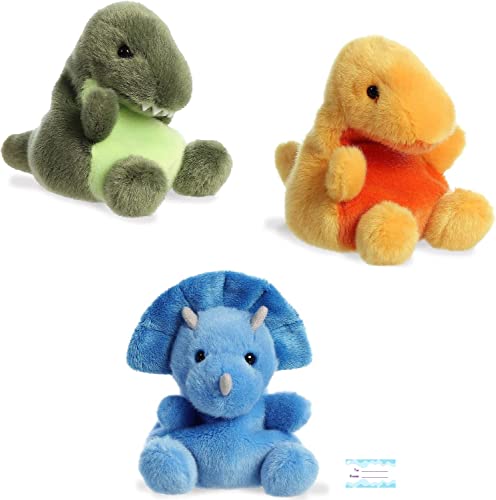 Aurora Palm Pals - Set of 3 Plush Dinosaurs - Tyranno Rex, Thunder Bronto and Tank Triceratops, with Gift Tag