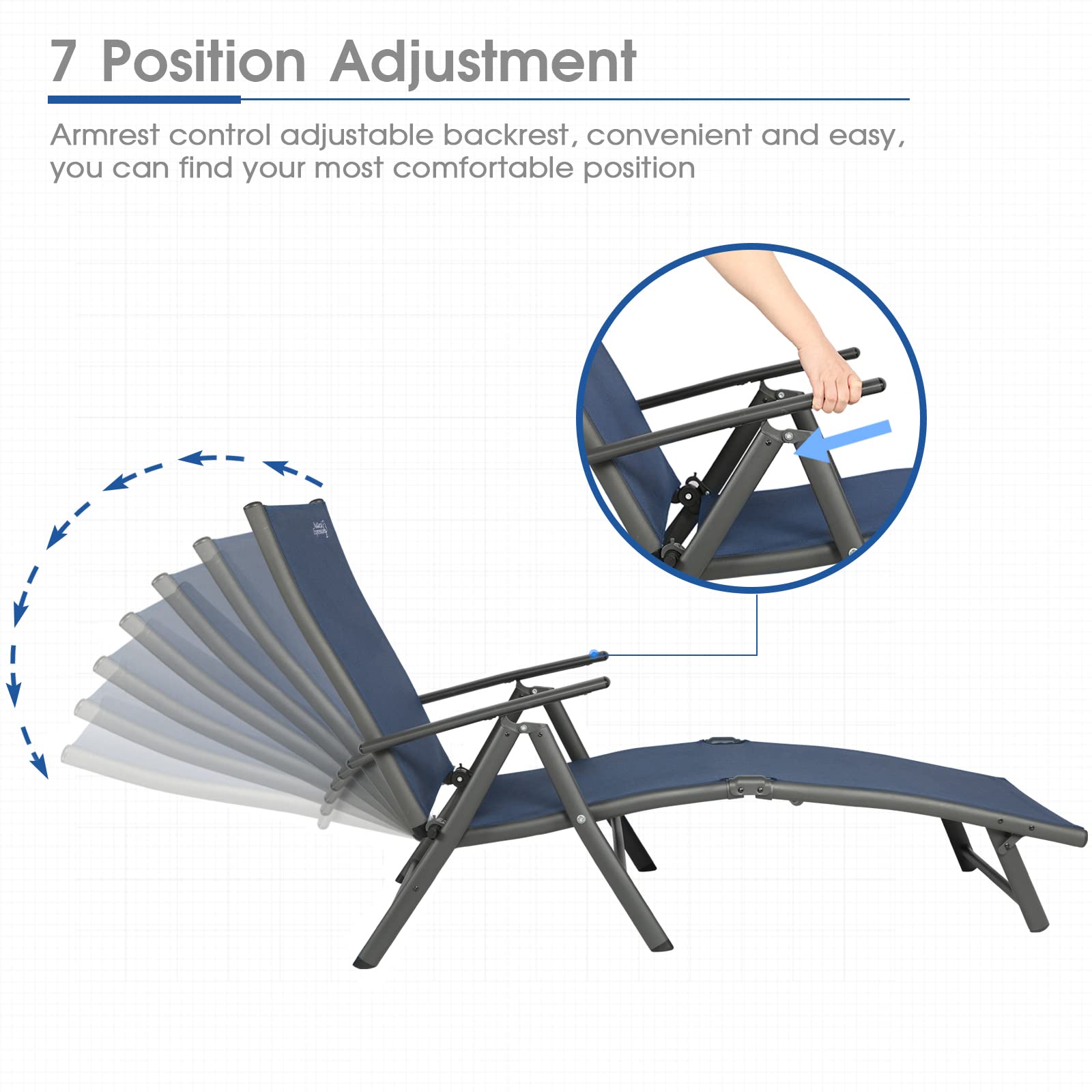 NATURAL EXPRESSIONS Chaise Lounge Outdoor, Aluminum Pool Lounger Chairs Portable Folding Patio Recliner Chair with 7 Position Adjustable Backrest for Beach, Backyard, Poolside,Lawn Supports 300 lbs