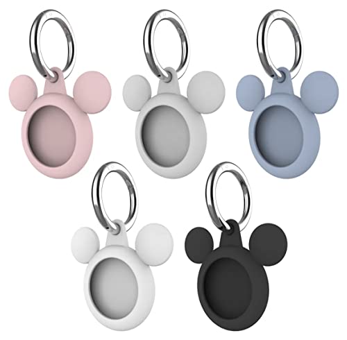 CatchOn 5 Pack Silicone Mouse Ear AirTag Keychain Case with Attachable Metal Key Ring,Protective Airtag Holder, Key Finder Tracker, AirTag Accessories Holder, Dog Accessories, Keychain Accessories