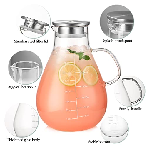 Glass Pitcher with Lid 1 Gallon Pitcher, 105.6oz Glass Water Pitcher with Precise Scale Line, The First Upgraded & Thicked Tea Pitcher 1 Gallon for Fridge, HOUSALE Easy to Clean Heat & Cold Resistant