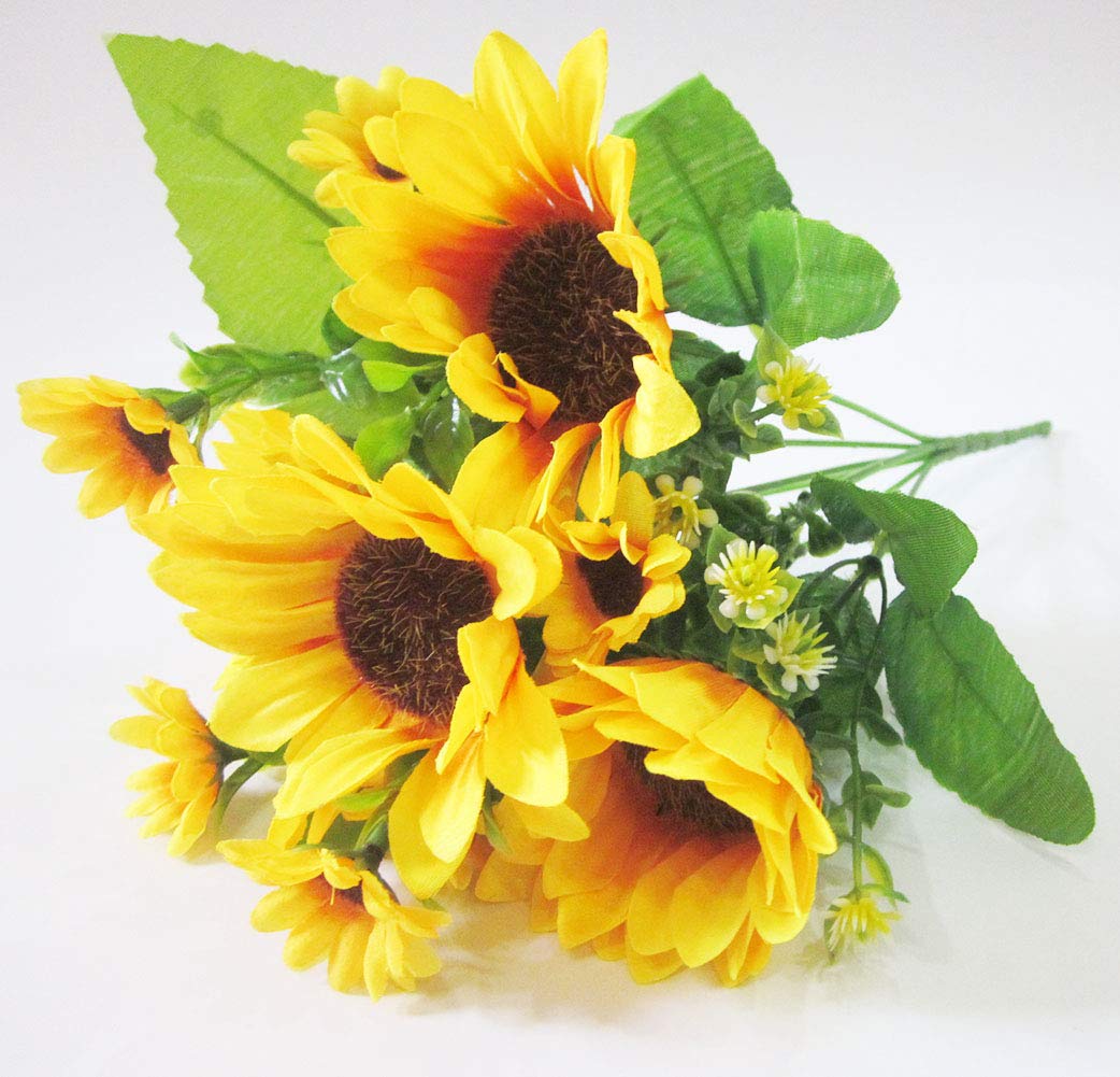 Artfen Artificial Sunflower Bouquet 5 Bunch Artificial Silk Flower Plant Home Hotel Office Wedding Party Garden Craft Art Decor 13 inch High