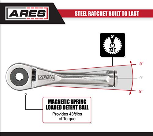 ARES 70040-1/4-Inch Drive Close Quarter Micro Bit Ratchet | Mini Screwdriver with High Torque 72-Tooth Gearhead - 5 Degree Sweep - Spring Loaded Detent Ball Bit Holder