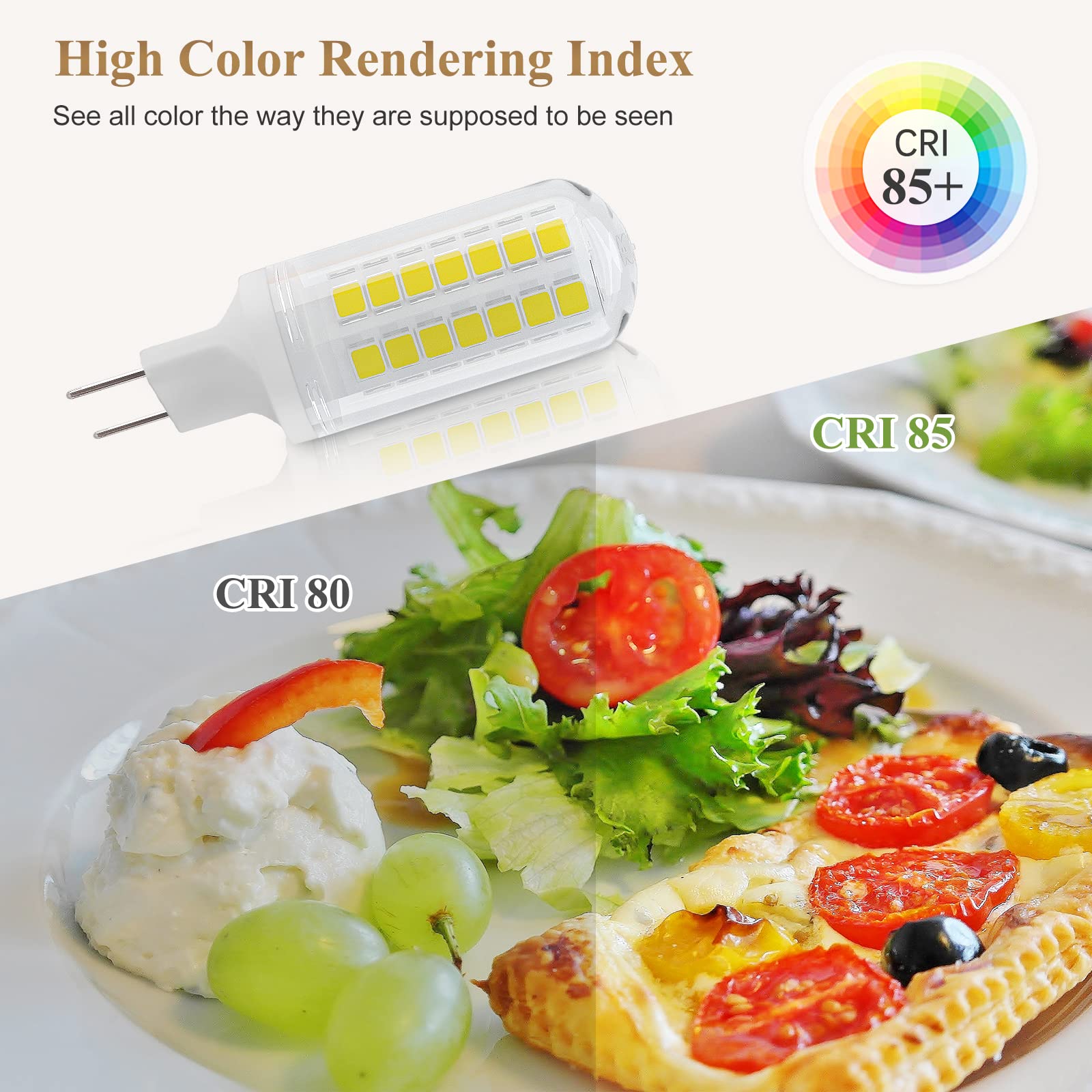 DiCUNO G8 LED Bulb 4W Flat Base, 40W Halogen Equivalent, 450LM, Daylight White 5000K, Non-dimmable Bi-Pin Replacement Bulb for Under Counter, Under-Cabinet Light and Puck Light, 6-Pack