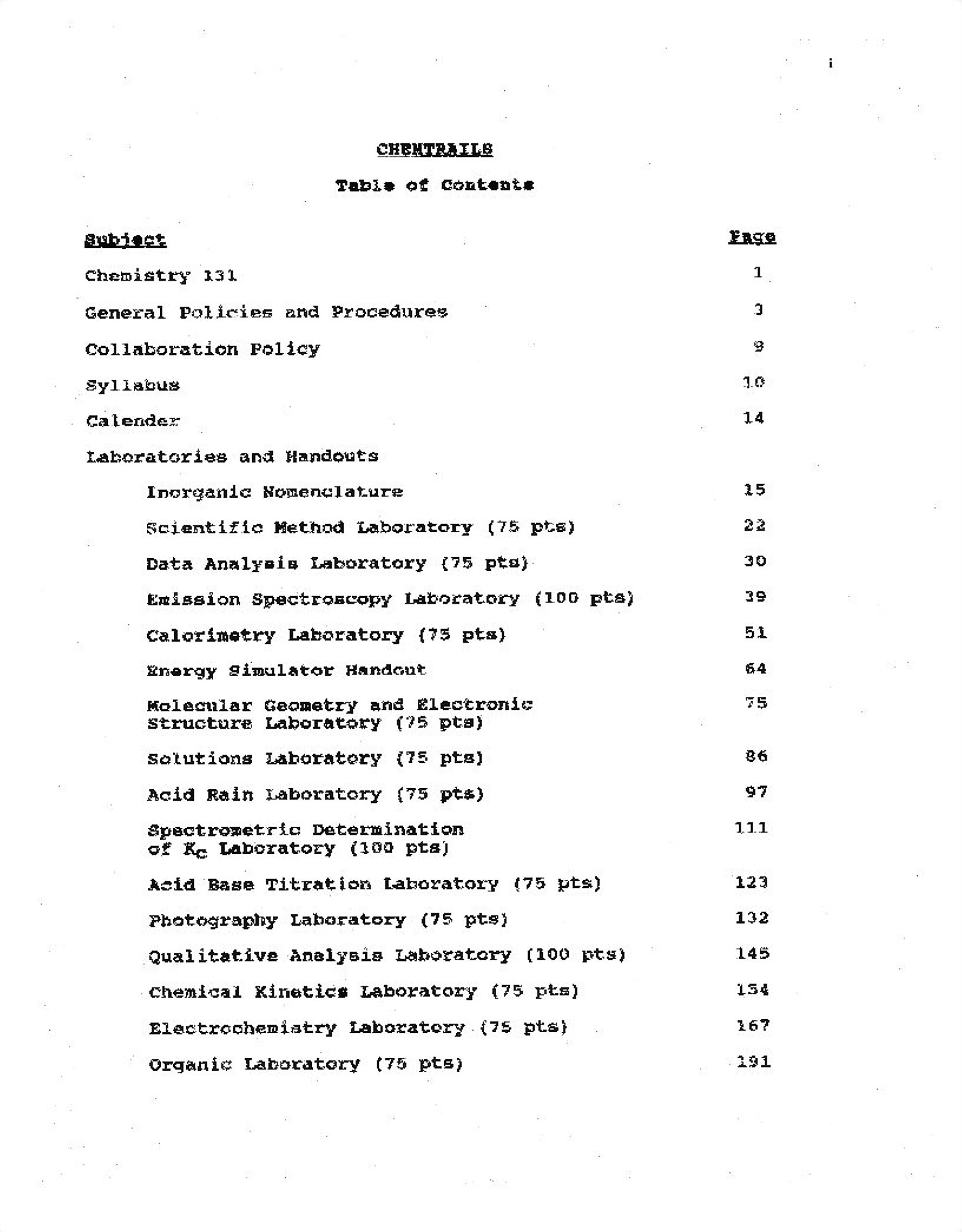 Chemtrails - Chemistry Course 131 Manual - U. S. Air Force Academy Course 131, 1990 - Re-Imaged from Original for Greater Clarity. [Loose Leaf Facsimile 2017]