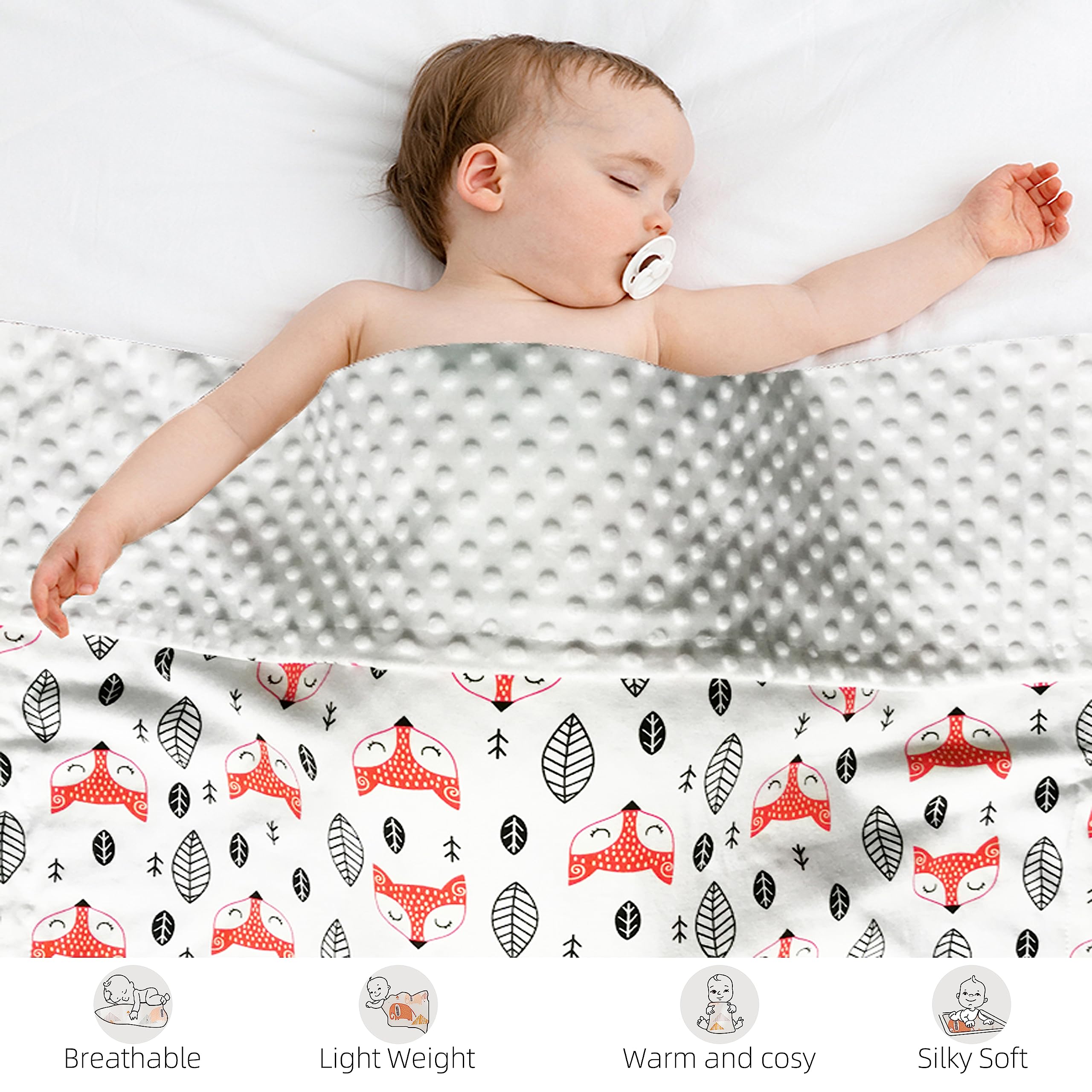 Baby Blanket with Fox Pattern, Double Layered with Dotted Backing, Suitable for Boys, Girls, and Unisex, Perfect for Baby Cribs and Receiving as Newborn Bed Throws., 30x47 Inch, Forest Fox
