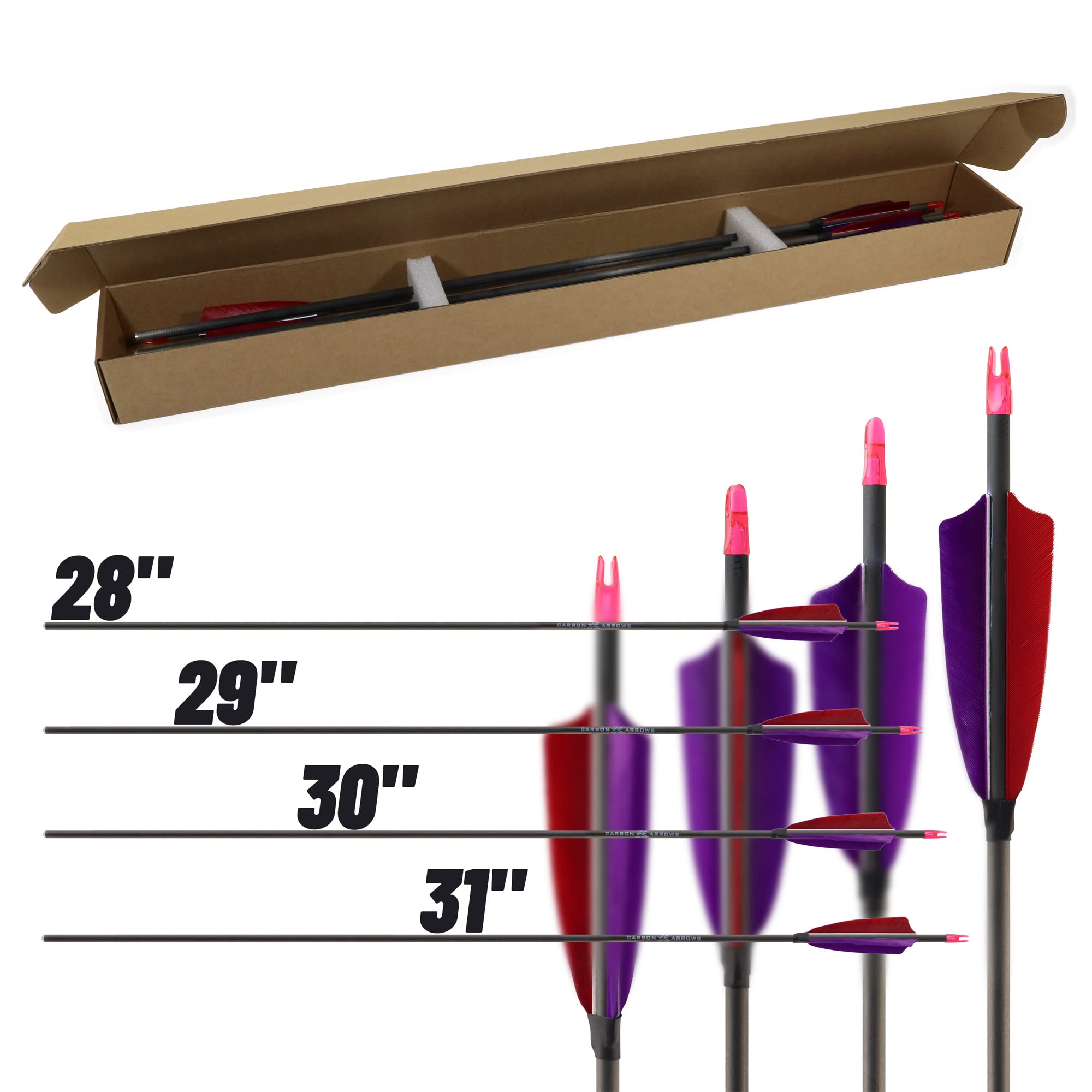 Archery Carbon Arrow 31 inch 600 Spine Pure Carbon with 100 Grain Screw Tips, Hunting Arrows for Compound & Recurve Bow 12PCS
