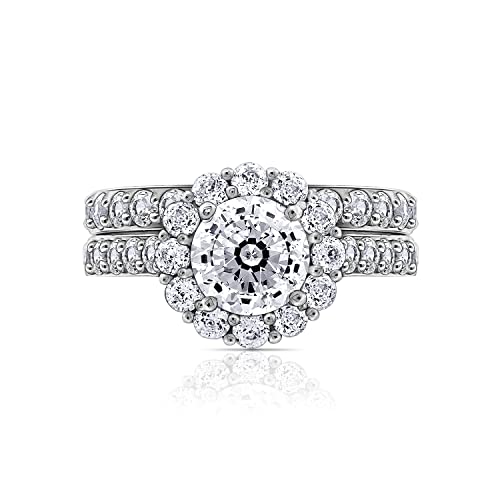 Amazon Essentials Platinum Plated Sterling Silver Flower Halo Ring set with Infinite Elements Cubic Zirconia (2.9 cttw), Size 6, (previously Amazon Collection)