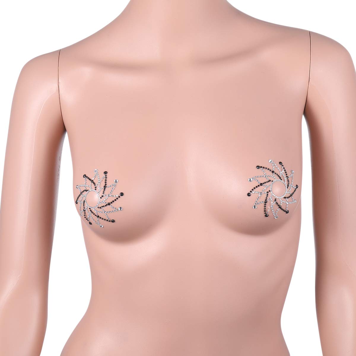 LUOEM Acrylic Nipple Covers Rhombus Shape Breast Face Jewels Acrylic Tears Gem Stones Bindi Chest Stickers (White Black)
