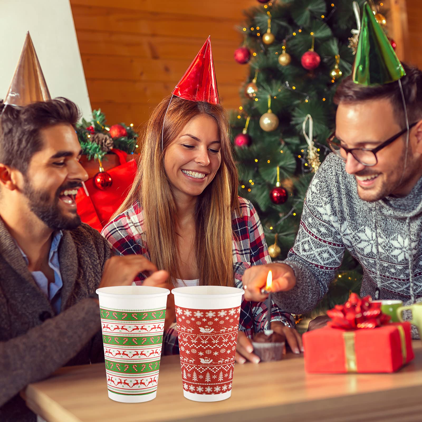Aneco 36 Pieces Christmas Cups 16 Ounce Drinking Tea Paper Cups for Both Hot and Cold Beverages, Christmas Party Supplies, Assorted Styles