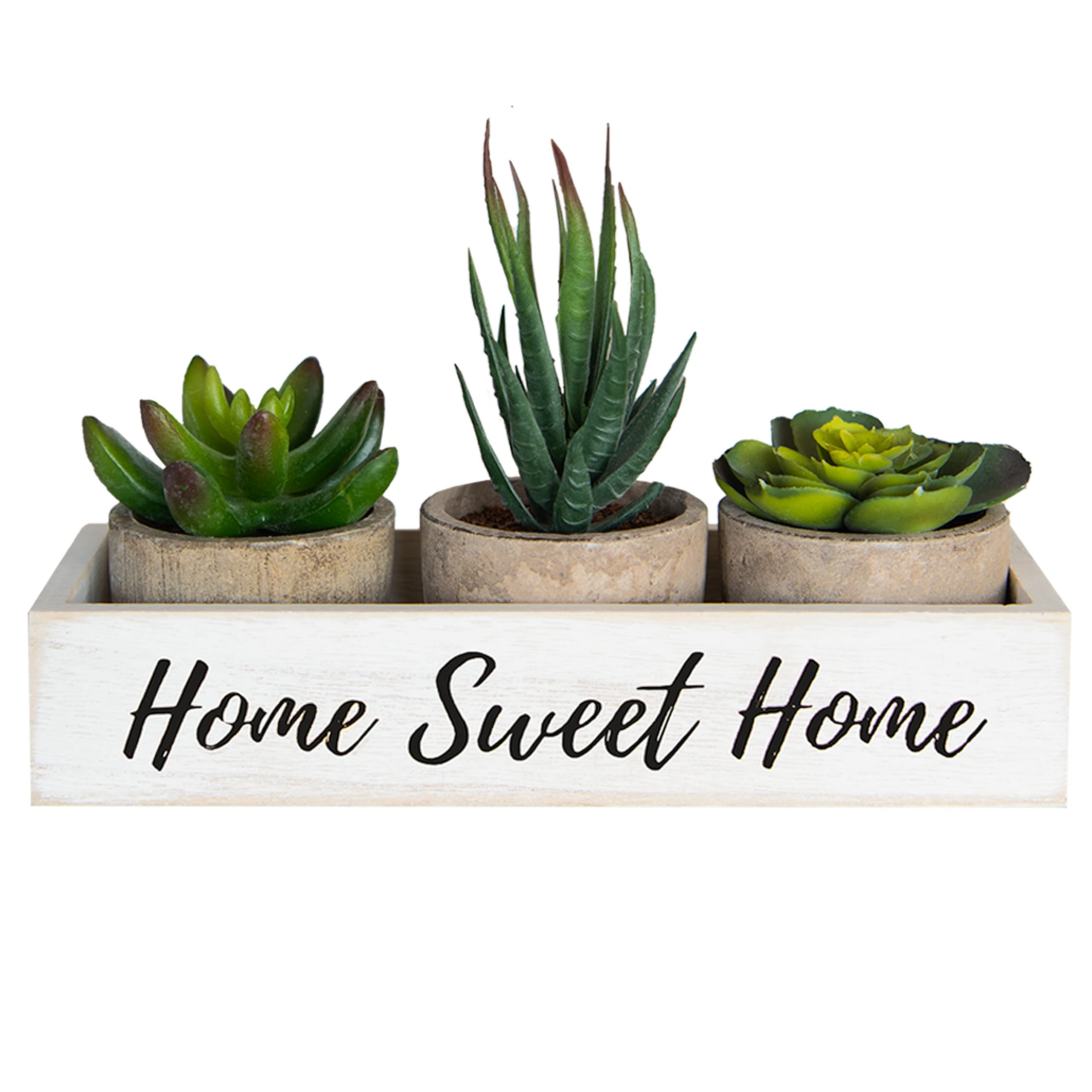 Artificial Succulent Plants with Pots with White Planter Box Home Sweet Home Live Laugh Love Realistic Greenery Mini Faux Plant Arrangements for Home Decor Office Table Bathroom Kitchen Dorm