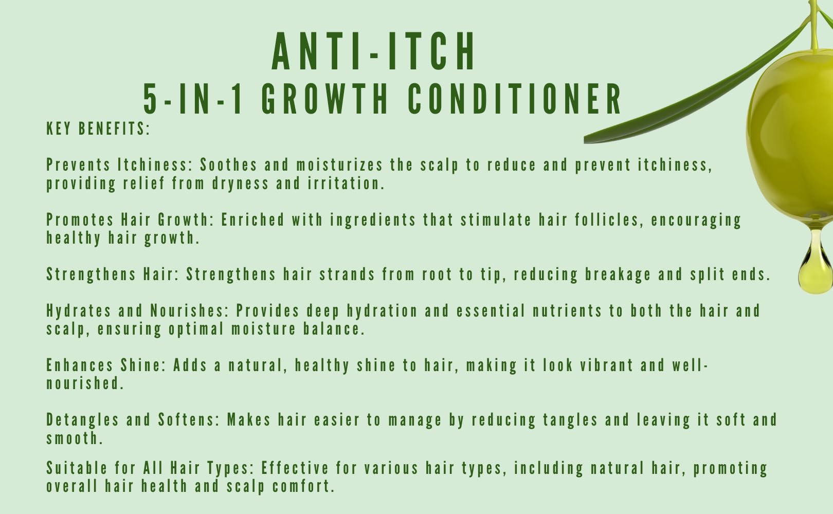 Rosponse On Orgainc Natural 5-in-1 Itching Free Growth Conditioner with Olive Oil 8oz