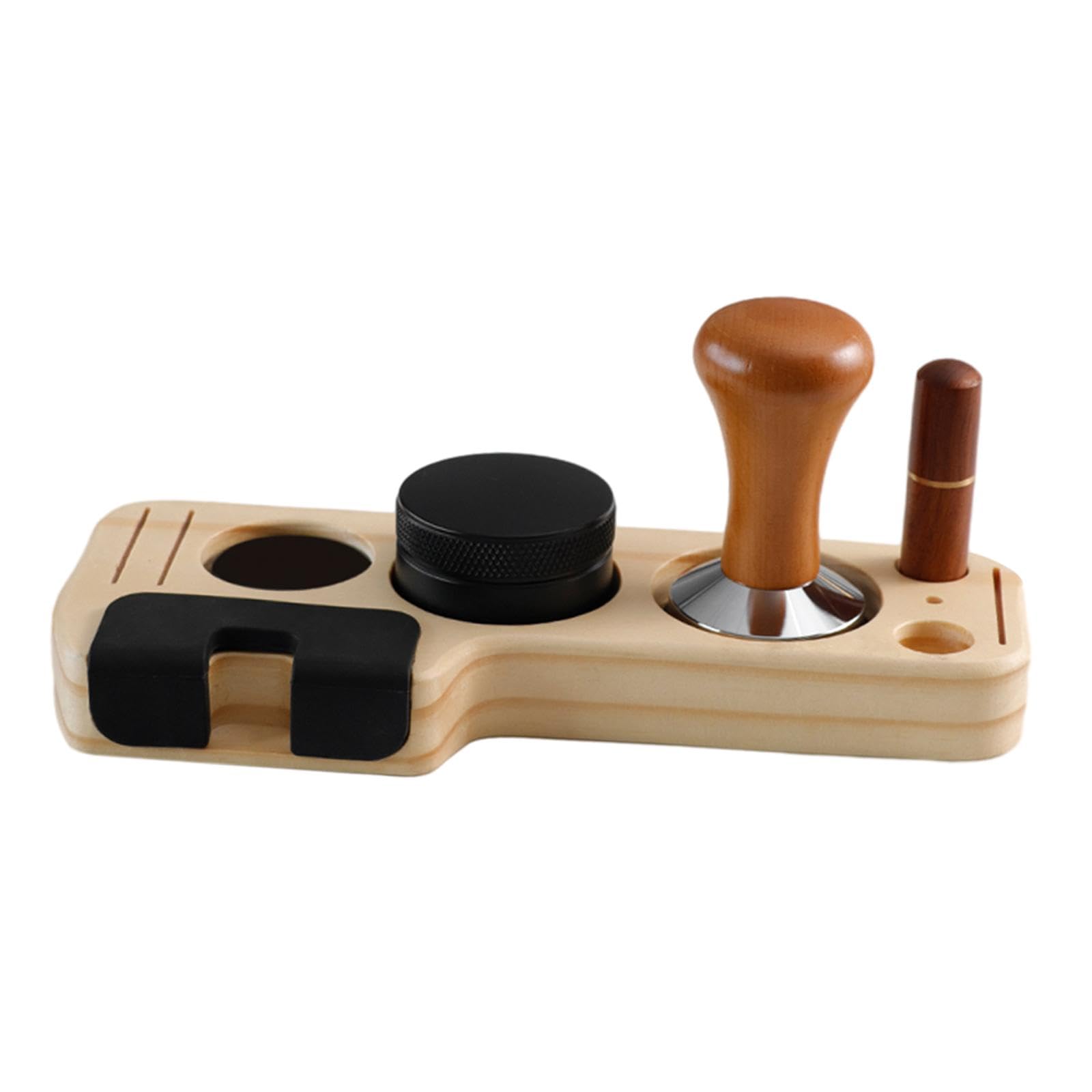 KLKCMS Espresso Accessories Kits Espresso Tamping Stand Set Barista Part Multipurpose Coffee Tamper Distributor and Stirrer for Counters Shop Cafe, Pine Wood 58mm
